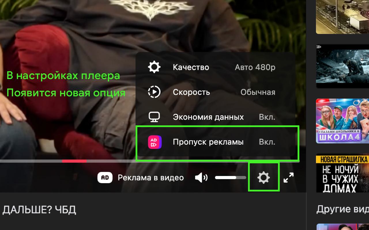VK AD SKIP - пропуск рекламы внутри видео